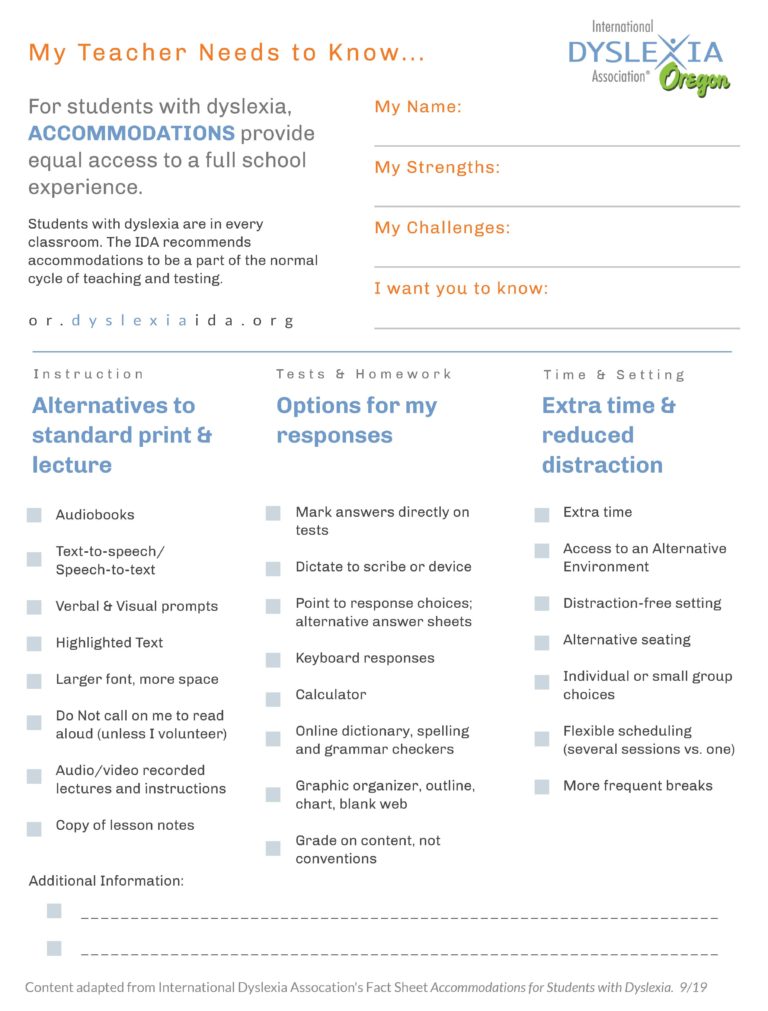 IDA Oregon Accommodations Flyer - International Dyslexia Association ...